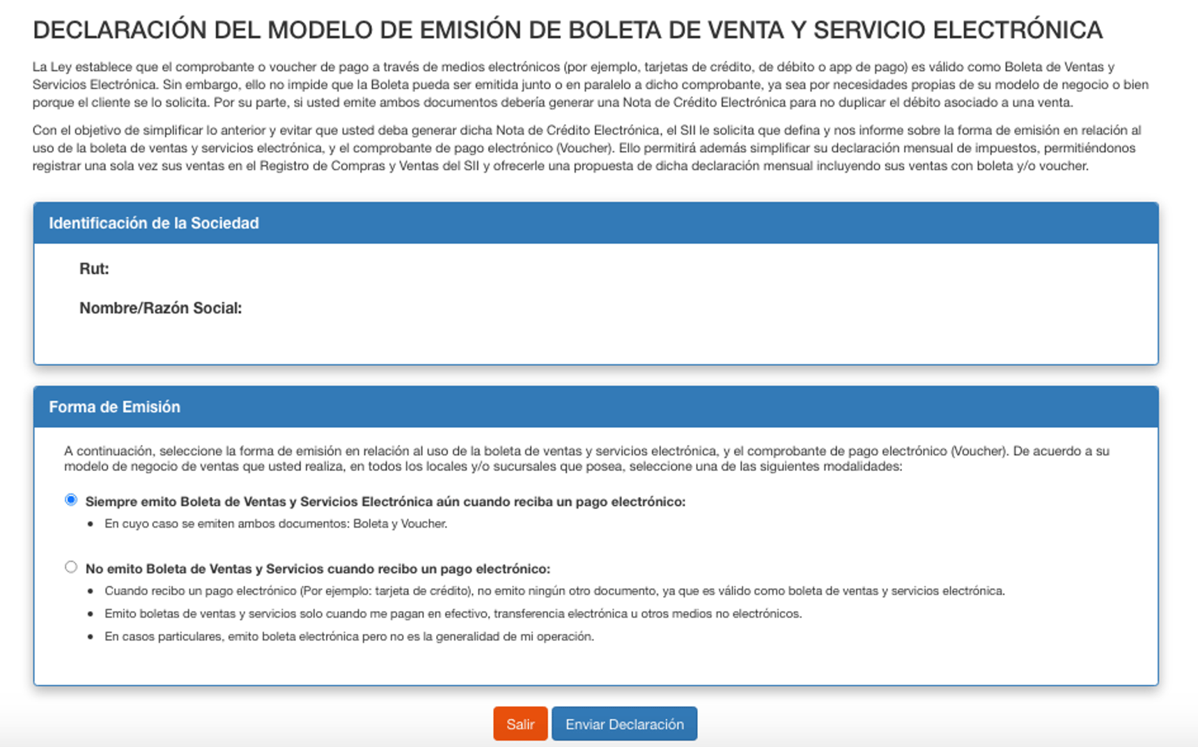 Integración con el SII - Declarar modelo de emisión en el SII